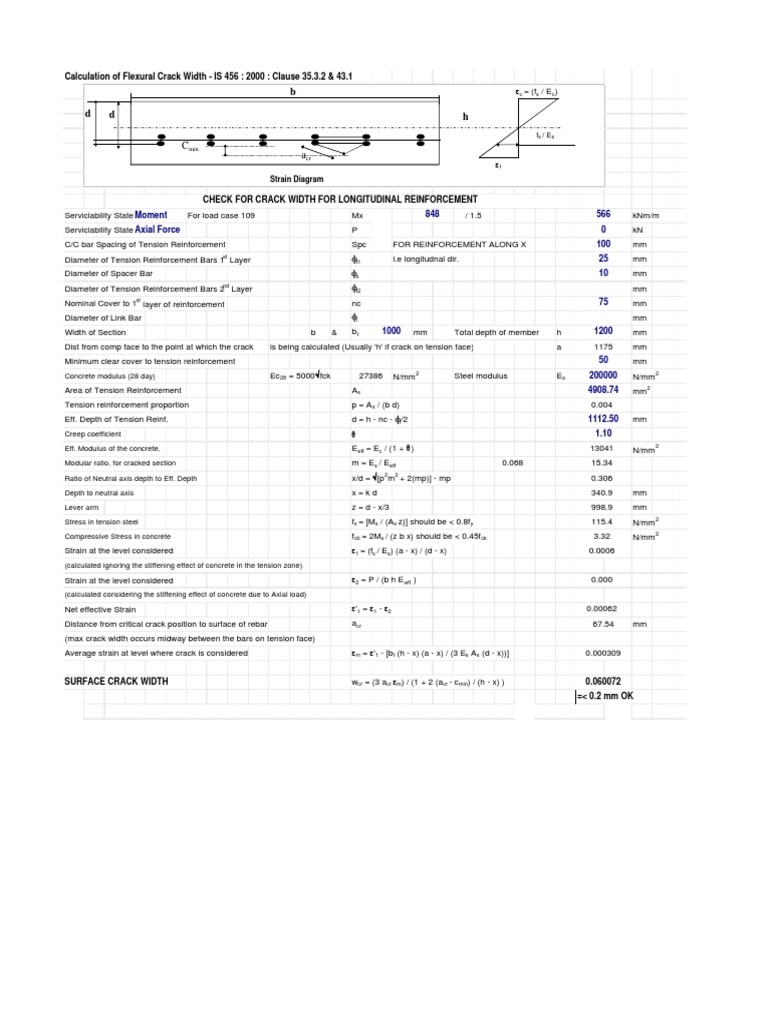 Crack Width Check | PDF | Stress (Mechanics) | Concrete
