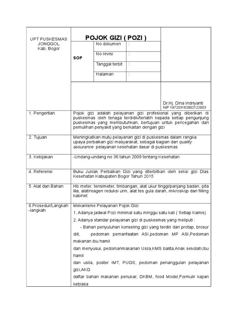 Sop Pojok Gizi (Pozi) | PDF