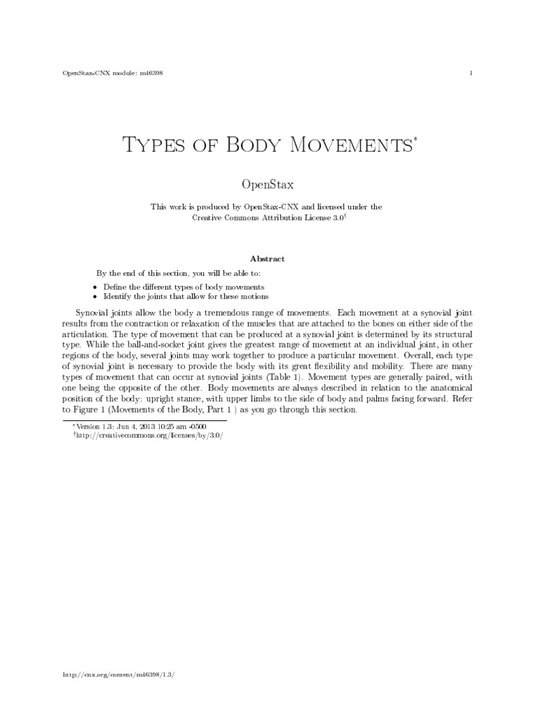 Types of Body Movements: Openstax | PDF | Anatomical Terms Of Motion ...
