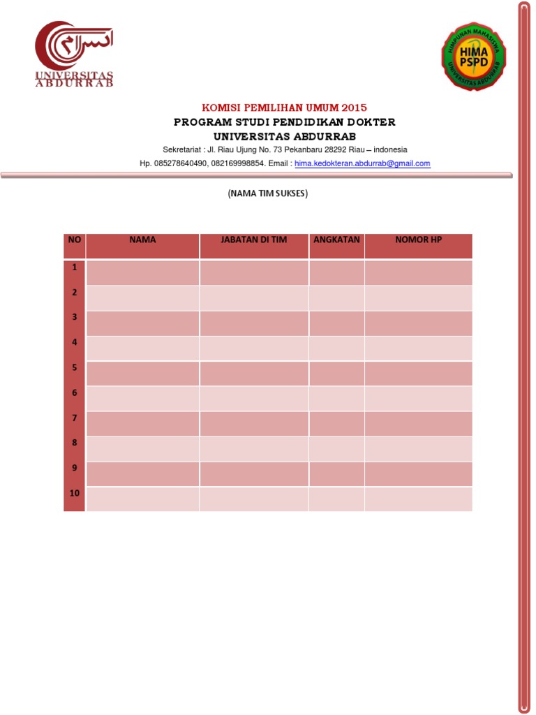 Formulir Pendaftaran Tim Sukses | PDF
