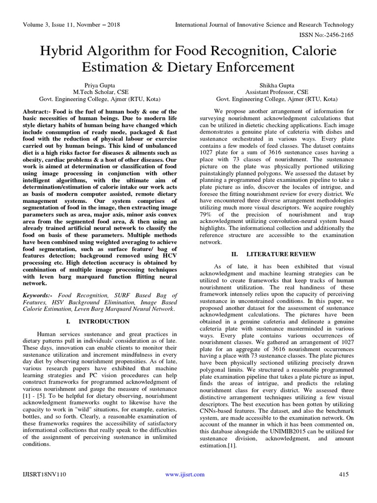 Hybrid Food Recognition and Calorie Estimation | PDF | Computer Vision ...
