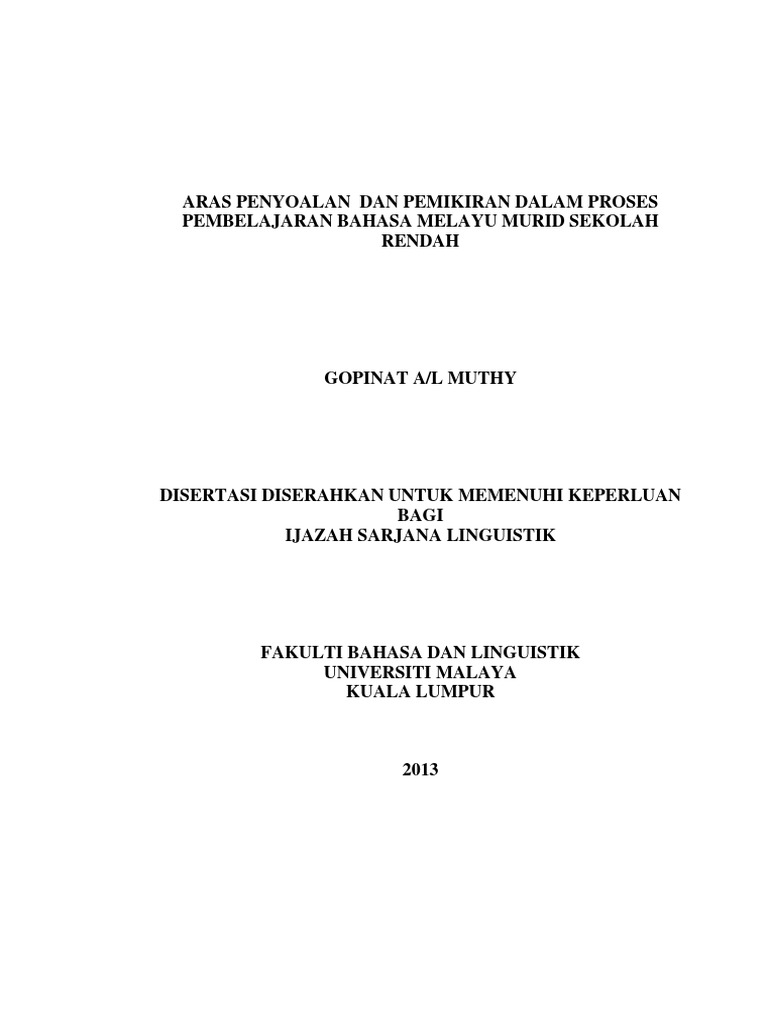 ARAS PENYOALAN DAN PEMIKIRAN DALAM PROSES PEMBELAJARAN BAHASA MELAYU ...