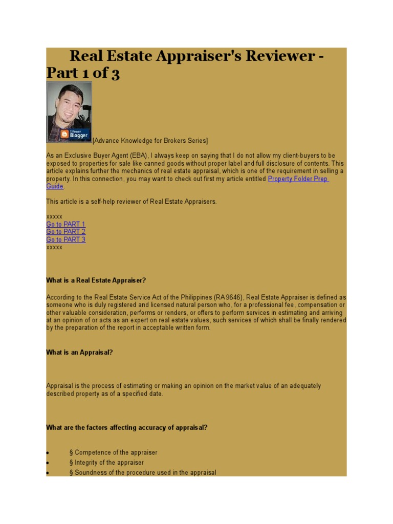 Comprehensive Reviewer On Appraiser | PDF | Real Estate Appraisal ...