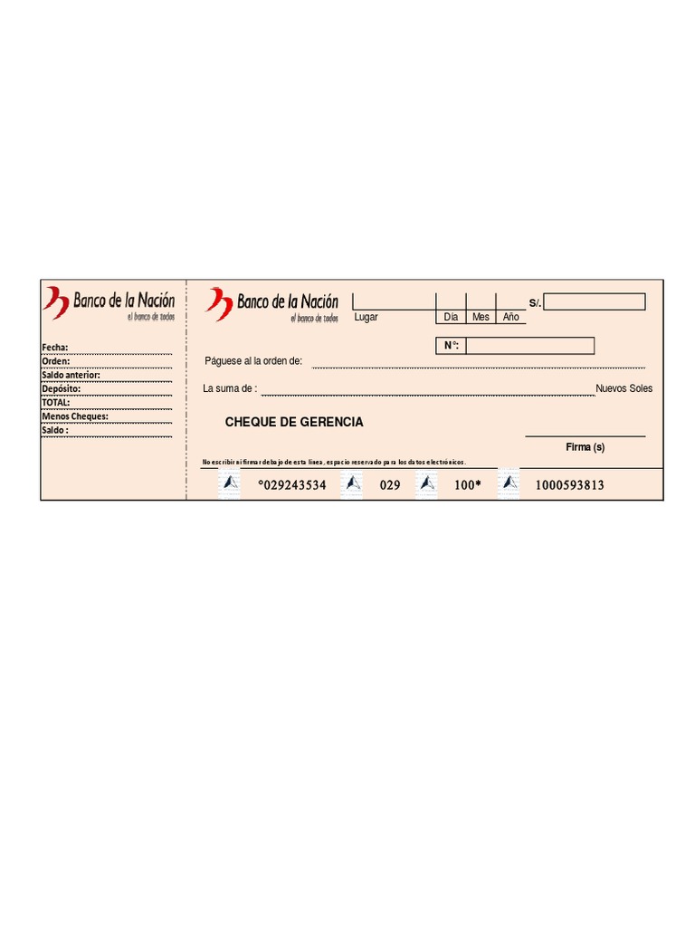 Modelo de Cheque de Gerencia Perú | PDF