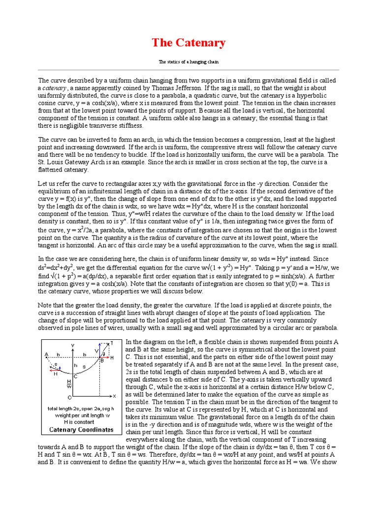 The Curve of a Hanging Chain: The Catenary Curve | PDF | Mathematical ...