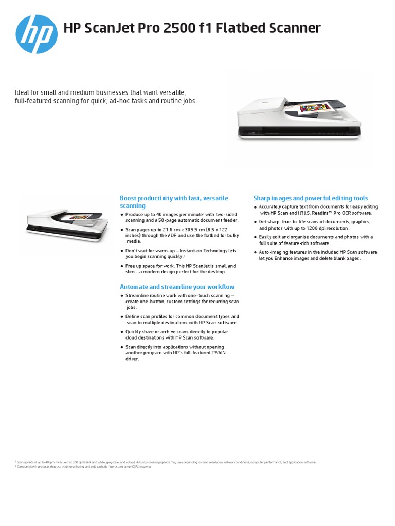 HP Scanjet Pro 2500 F1 Flatbed Scanner | PDF | Image Scanner | Computing