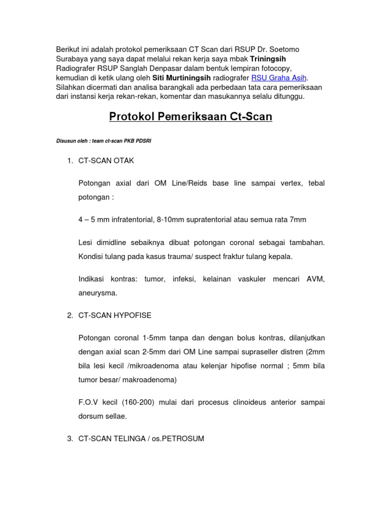 Protokol Pemeriksaan Ct-Scan | PDF