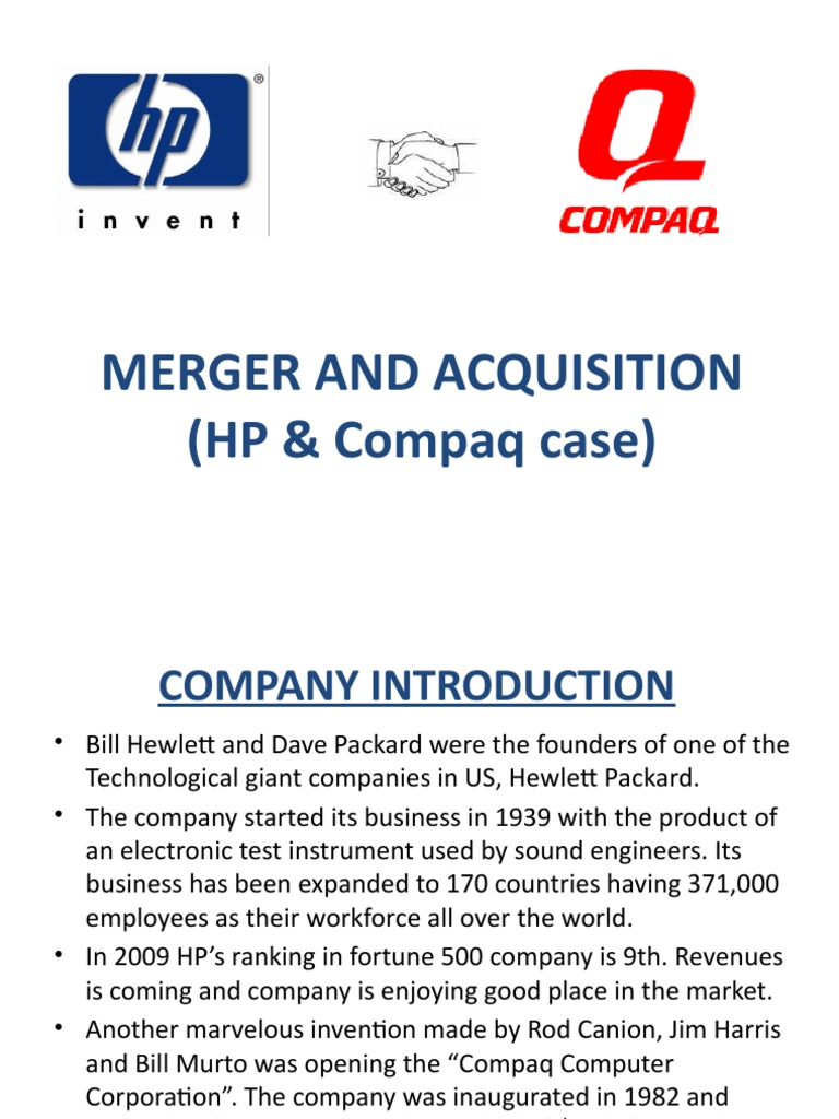 Merger and Acquisition (HP & Compaq Case) | PDF | Hewlett Packard ...