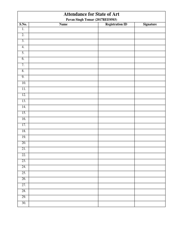 Attendance For State of Art: Pavan Singh Tomar (2017REE9503) S.No. Name Registration ID ...