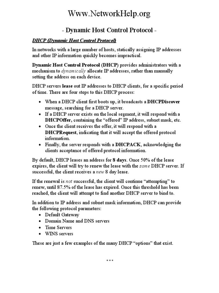 Dynamic Host Control Protocol | PDF | Ip Address | Networking Standards