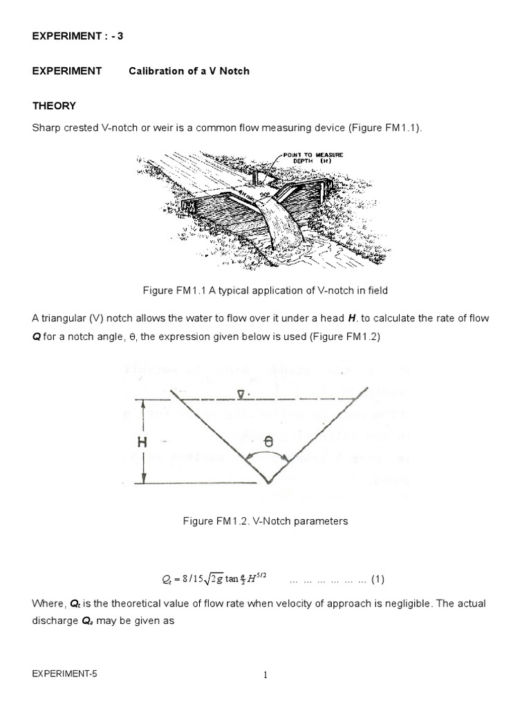 EXP 3 Calibration of A V Notch | PDF | Flow Measurement | Calibration