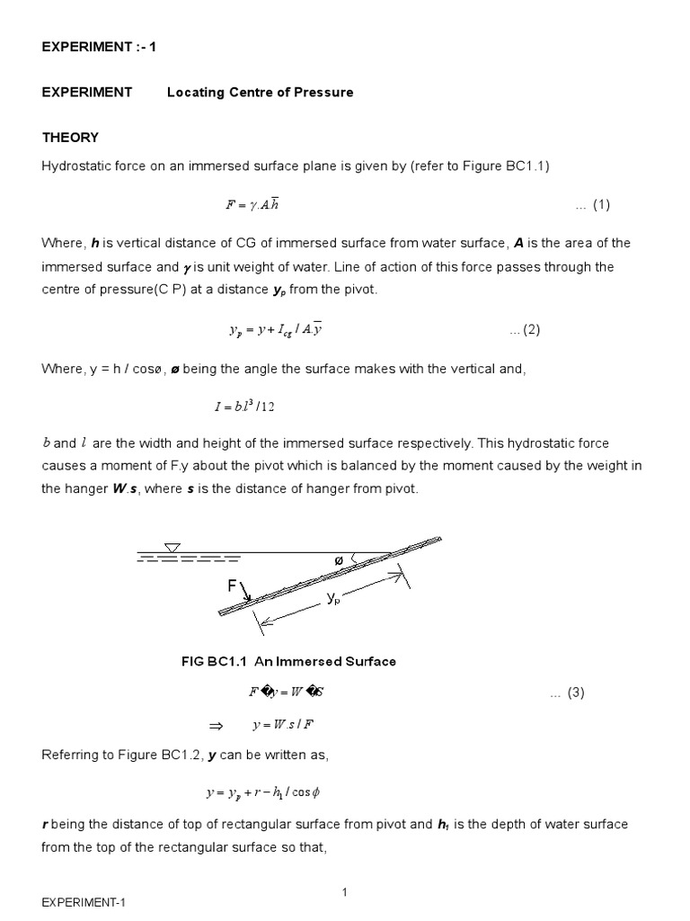 Centre of Pressure in Rectangular Surfaces | PDF | Physical Quantities ...