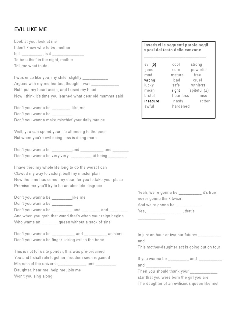 Evil Like Me Activity 1 | PDF