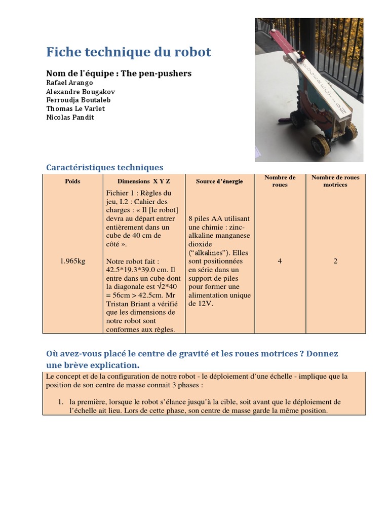 Fiche technique du robot Rogerection | PDF | Aimant permanent | Robot