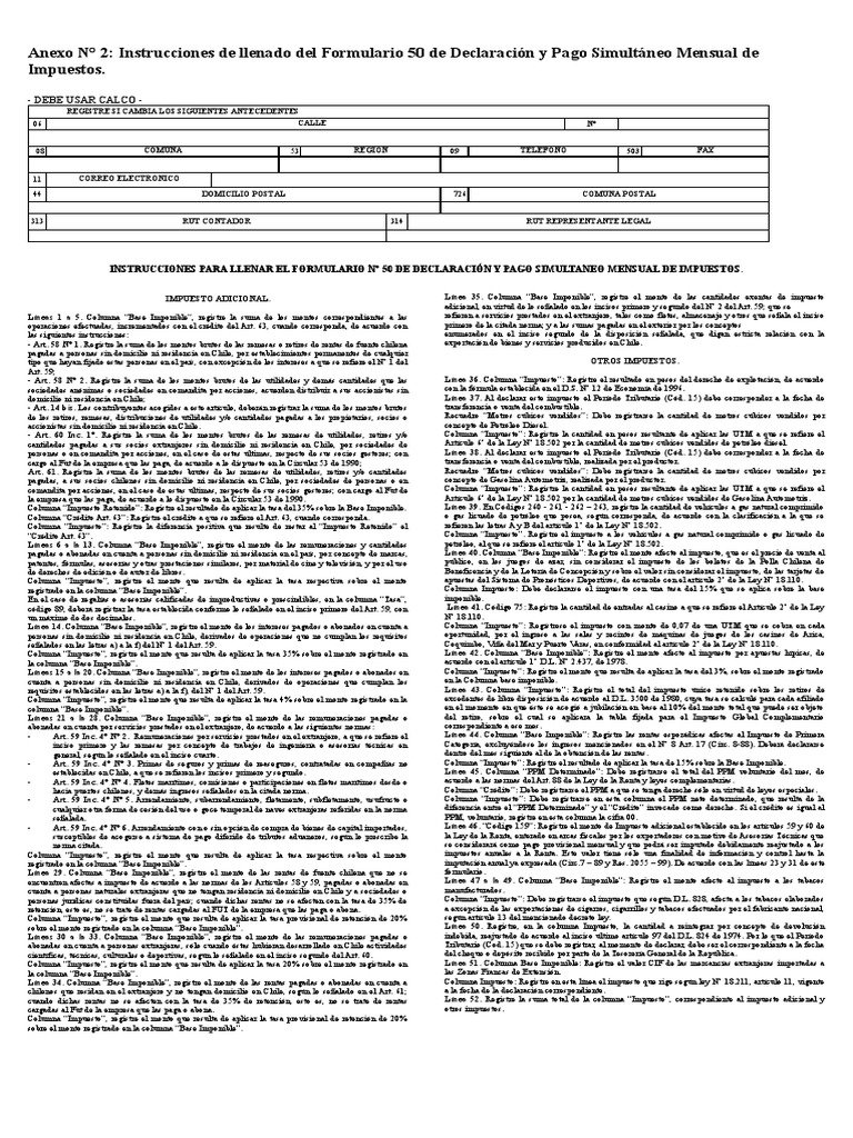 Instrucciones F 50 | Descargar gratis PDF | Reaseguro | Chile