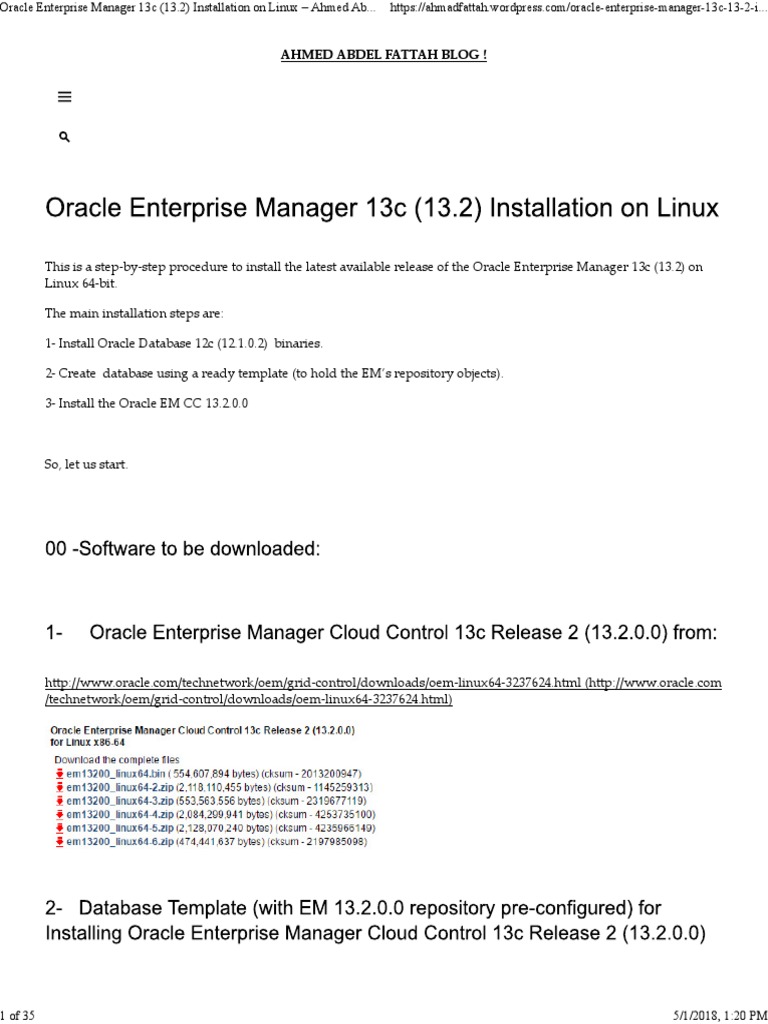 Oracle Enterprise Manager 13c | PDF | Oracle Database | Linux