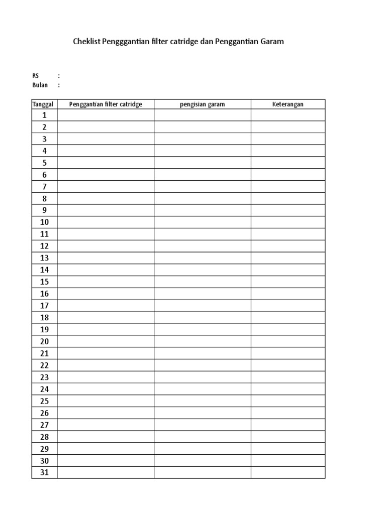 Filter Cartridge and Salt Replacement Checklist | PDF