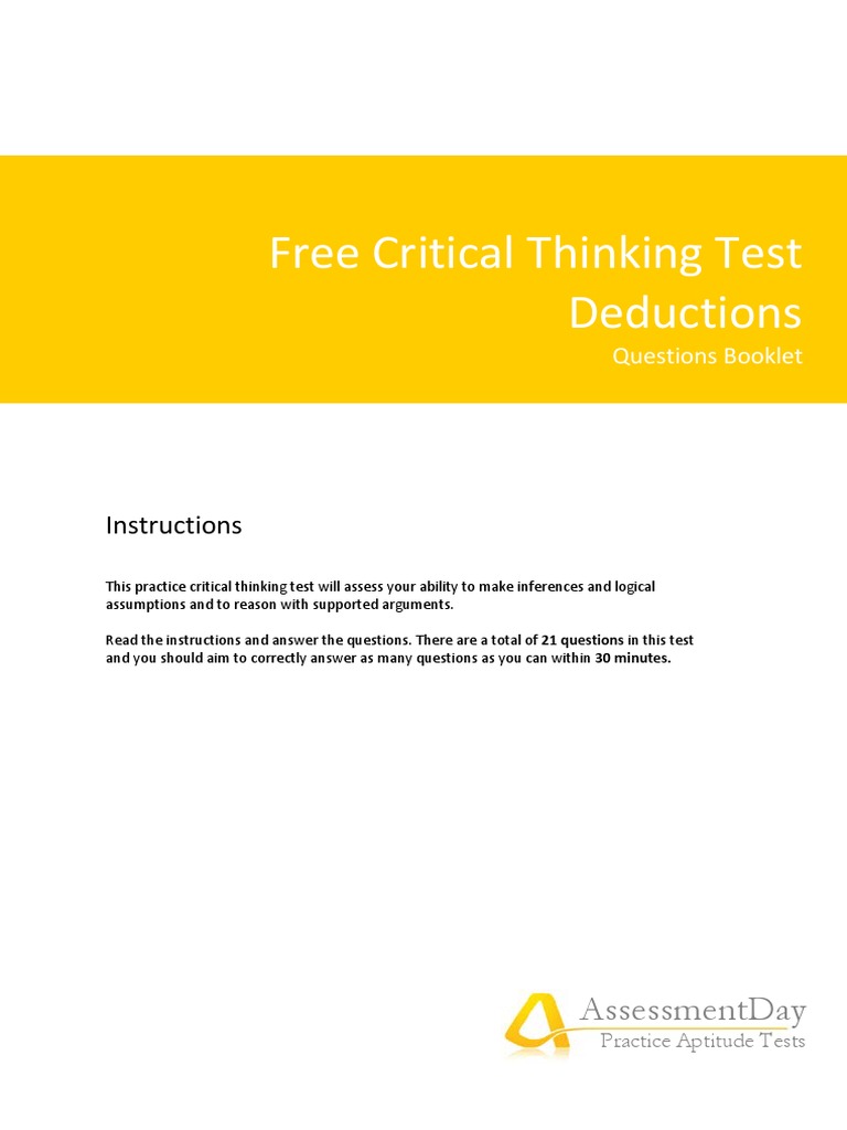 Free Critical Thinking Test Instructions | PDF | Critical Thinking ...