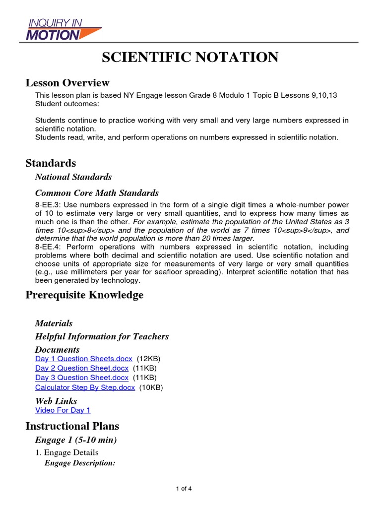 Scientific Notation Lesson Plan 2 Pdf Common Core State Standards