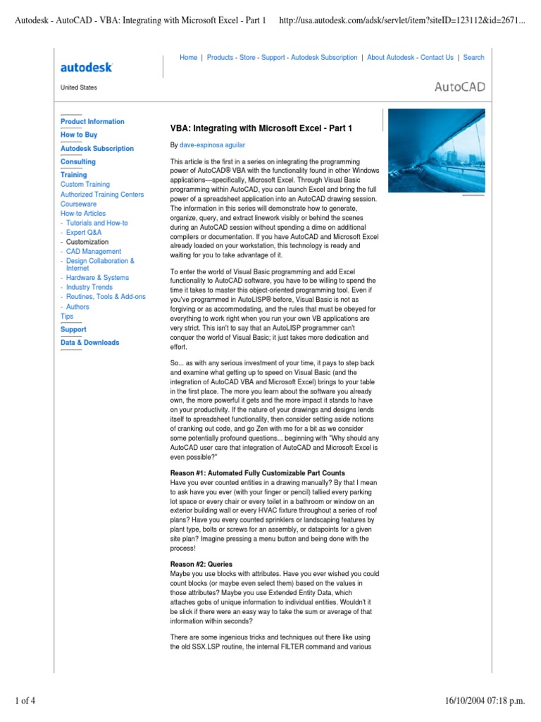 Autodesk - Autocad - Vba Integrating With Microsoft Excel PDF | PDF ...