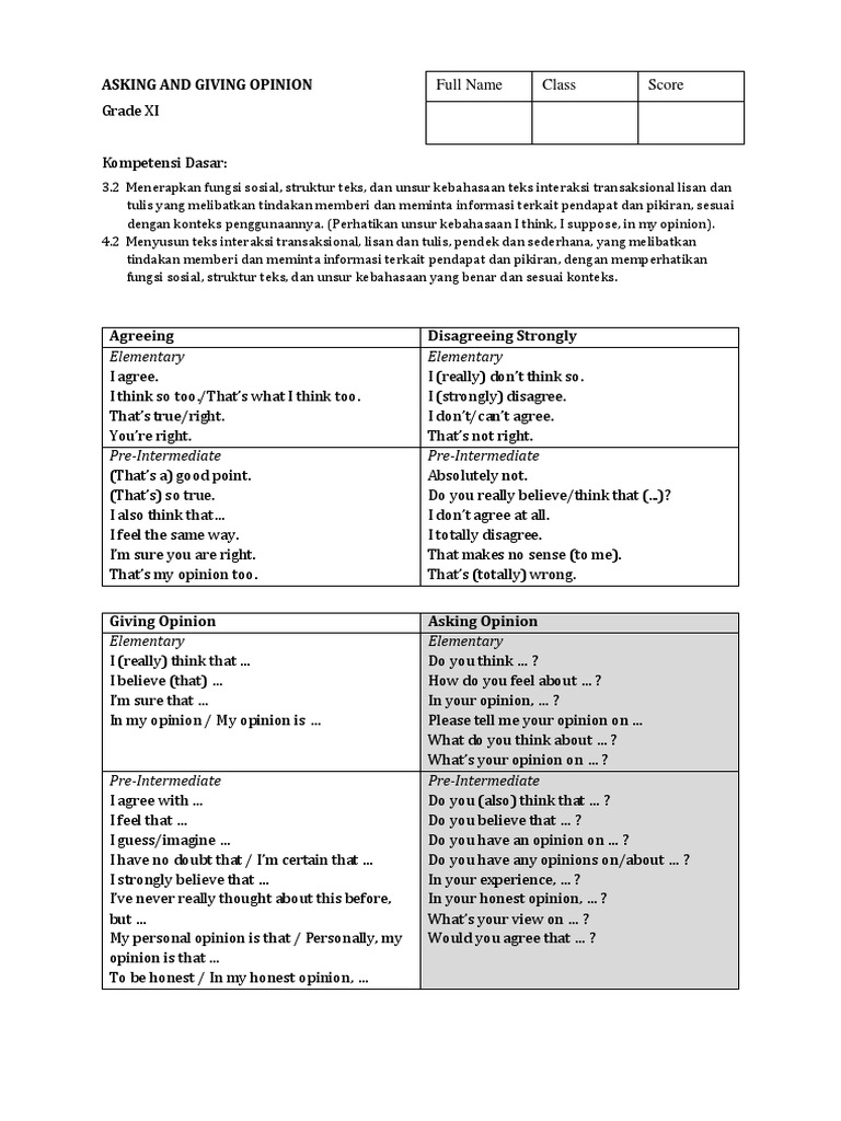 Asking and Giving Opinion | PDF | Cognition | Cognitive Science