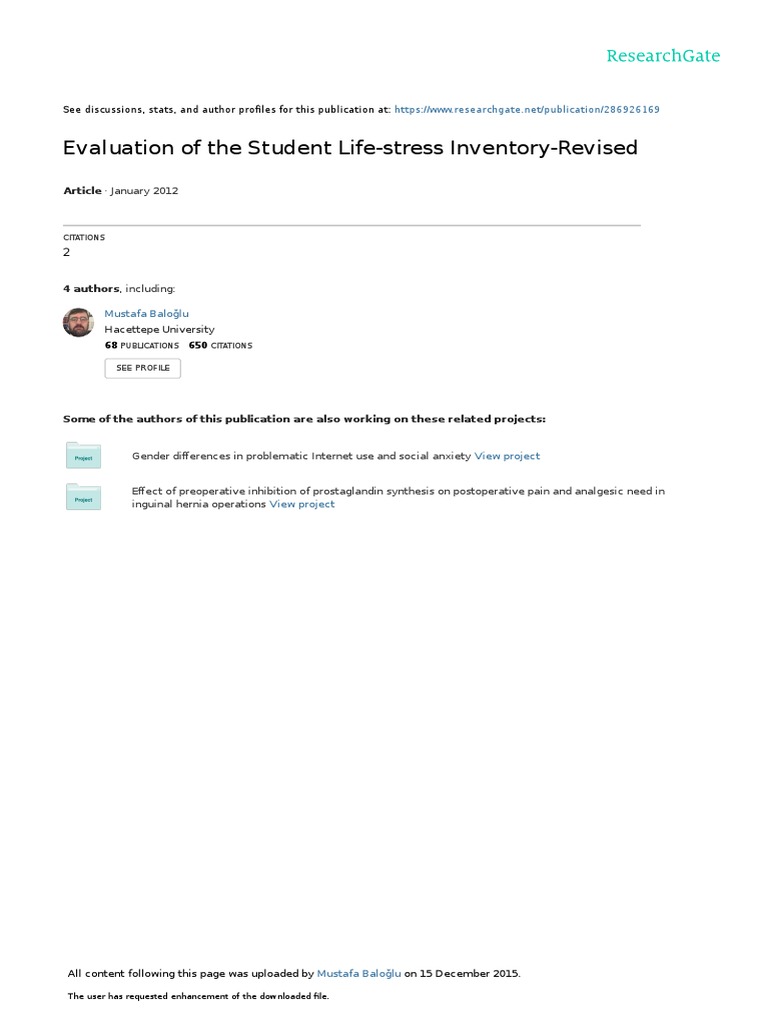 EvaluationoftheStudentLife StressInventory | PDF | Stress (Biology ...