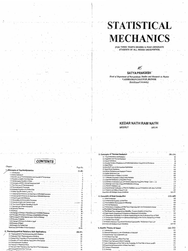 Satya Prakash Statistical Mechanics | PDF