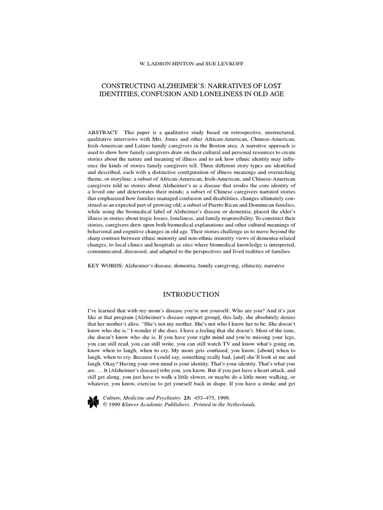 Constructing Alzheimer'S: Narratives of Lost Identities, Confusion and ...
