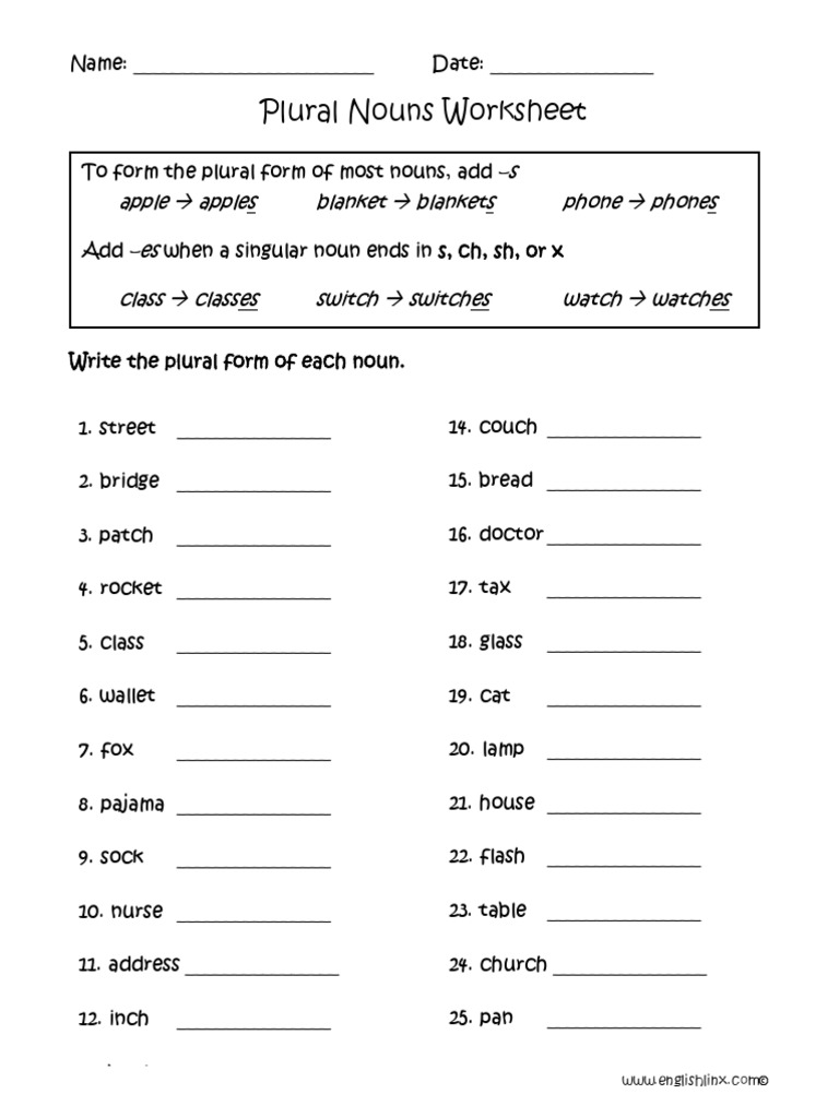 Plural Nouns Practice Worksheet | PDF | Plural | Syntax