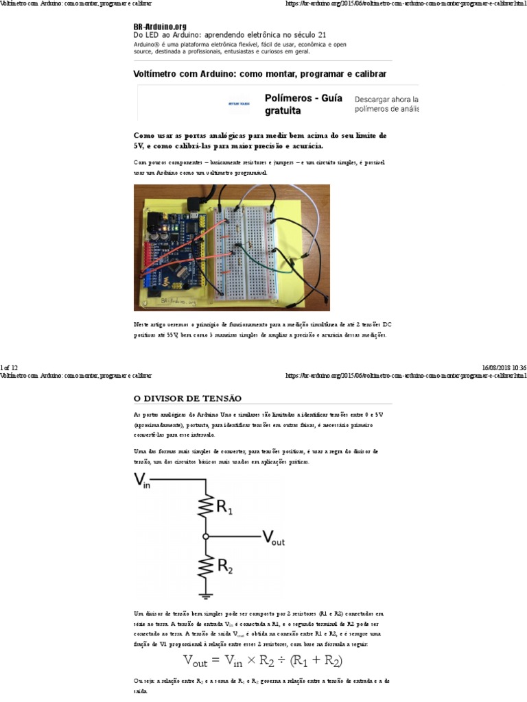Voltímetro Com Arduino - Como Montar, Programar e Calibrar | PDF | Rede elétrica | Resistor