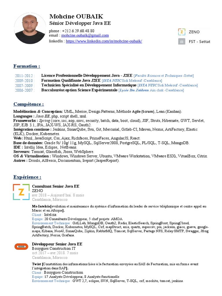 CV (Mohcine-Oubaik) Ied Jee | PDF | Logiciel multiplateforme | Unix