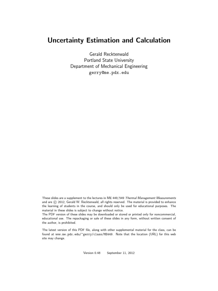Uncertainty Estimation And Calculation Pdf Observational Error