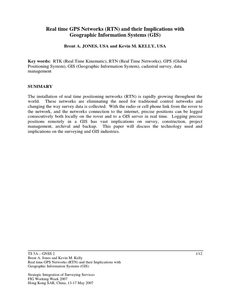 Real Time GPS Networks (RTN) and Their Implications With Geographic ...