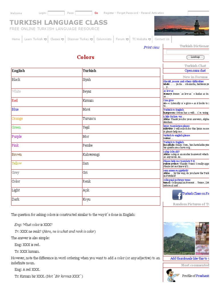 10 Colors - Turkish Language Lessons | Turkey | Syntactic Relationships