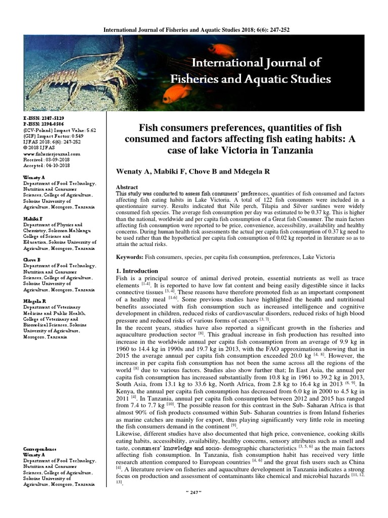 Fish Consumers Preferences, Quantities of Fish Quansumed and Factors ...