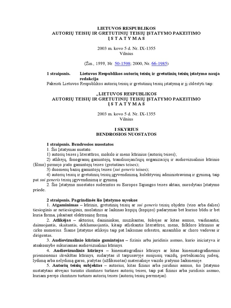 Autoriniu Teisiu Istatymas | PDF