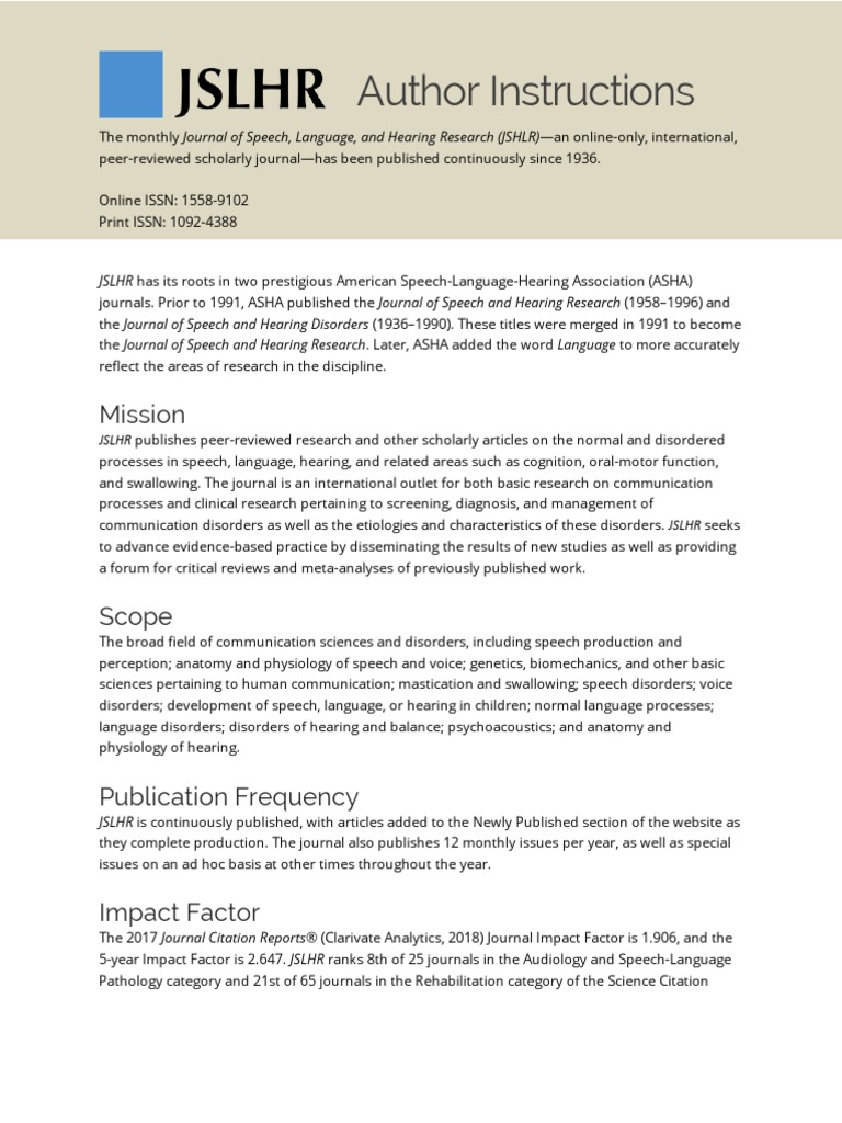 JSLHR Author Instructions | PDF | Open Access | Publishing