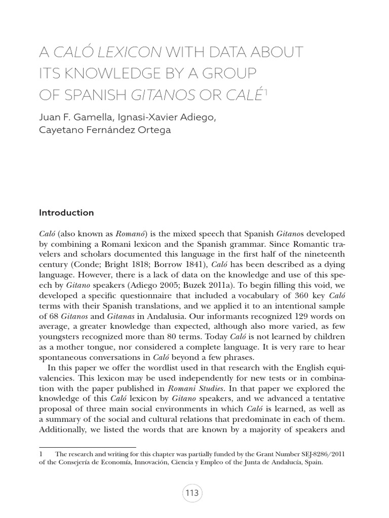 A Calo Lexicon With Data About Its Knowl PDF | PDF | Vocabulary | Lexicon