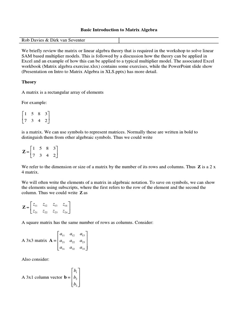 D010 - Basic Introduction To Matrix Algebra v2 | PDF | Matrix ...