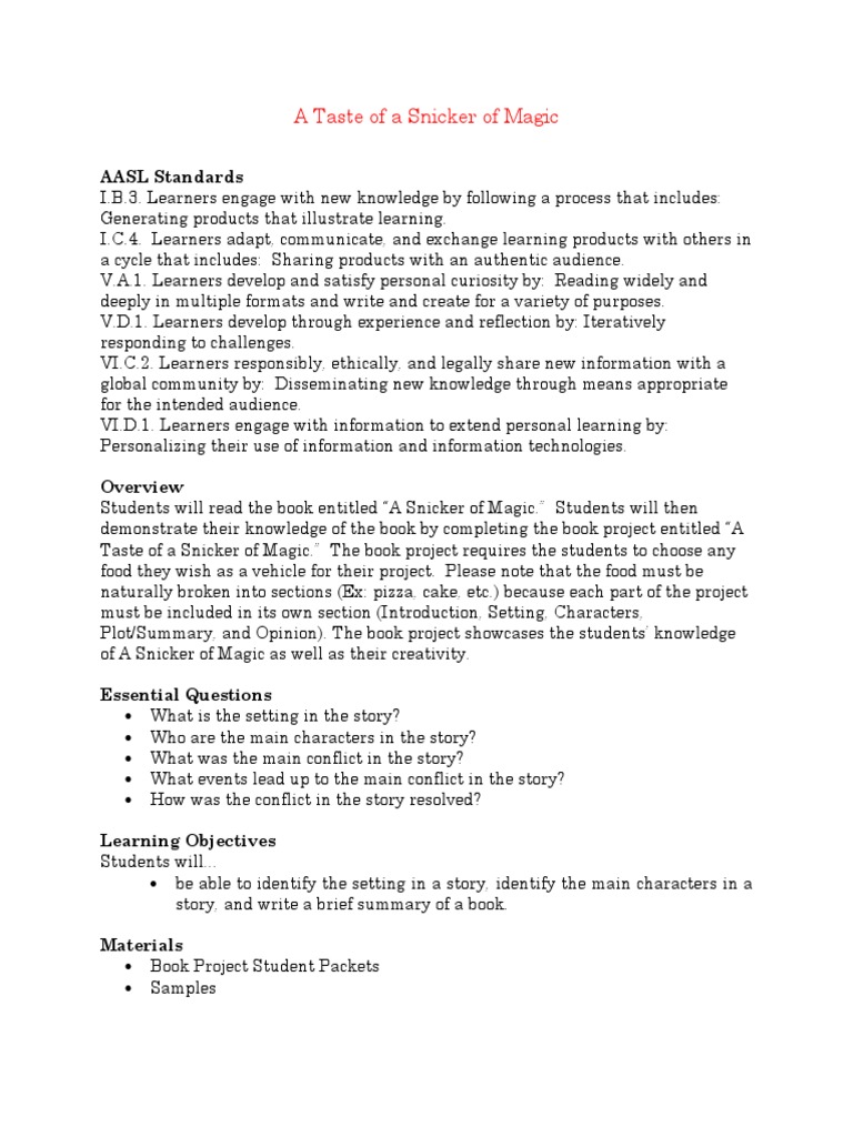 A Taste of A Snicker of Magic Lesson Plan | PDF | Lesson Plan | Pedagogy