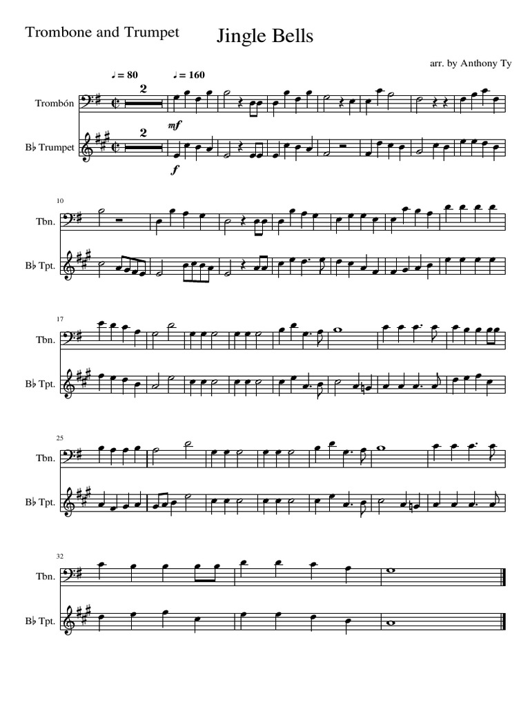 Jingle Bells Arr. by Anthony Ty Version 1-Trombone and Trumpet | PDF