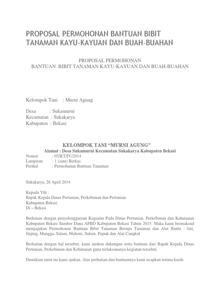 Proposal Bantuan Bibit Tanaman Kayu dan Buah | PDF