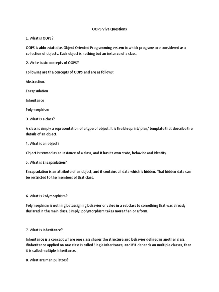 OOPS Viva Questions | PDF | Method (Computer Programming) | Class (Computer Programming)