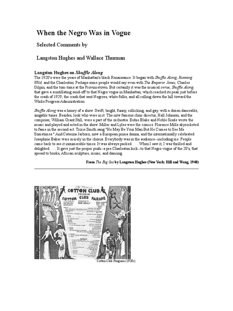 When The Negro Was in Vogue: Selected Comments by Langston Hughes and ...