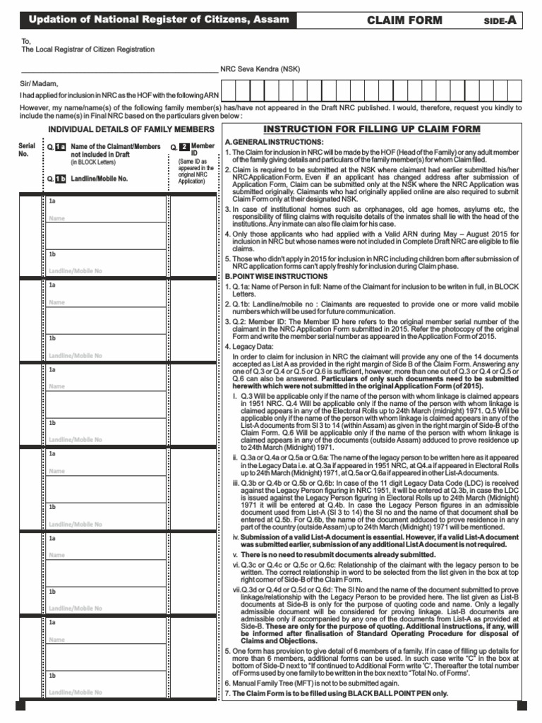 NRC Claim Form - English PDF | PDF | Government And Personhood | Government