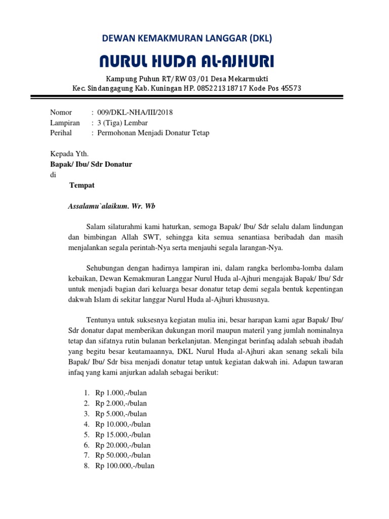 Surat Permohonan Untuk Donatur Tetap | PDF