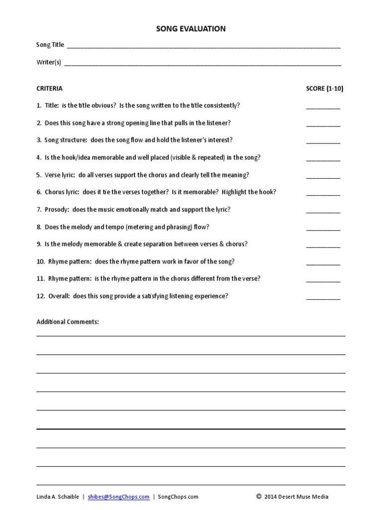 Free Song Worksheet Critique PDF | PDF | Refrain | Song Structure