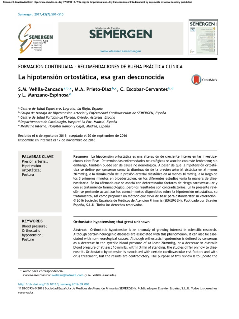 Hipotension Ortostatica | PDF | Hipertensión | Presión sanguínea