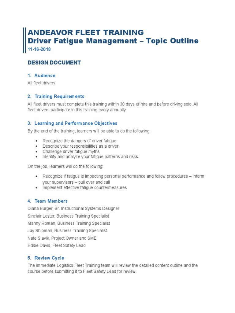 Andeavor Fleet Training Driver Fatigue Management - Topic Outline | PDF ...