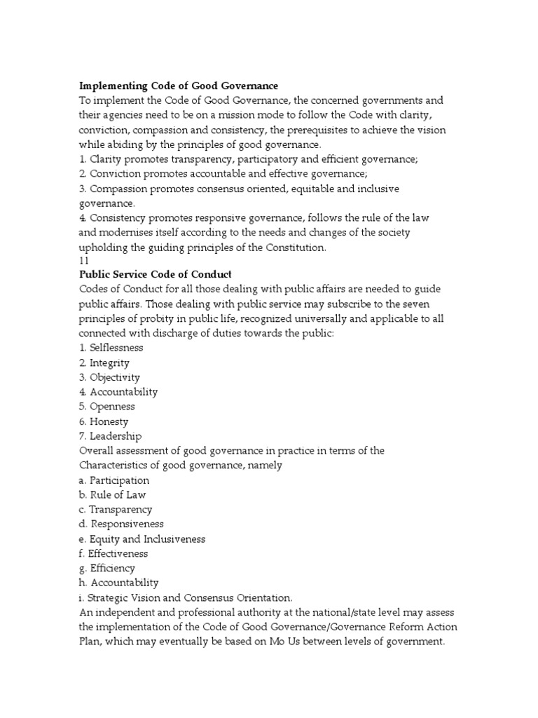 Implementing Code of Good Governance | PDF | Sustainability ...